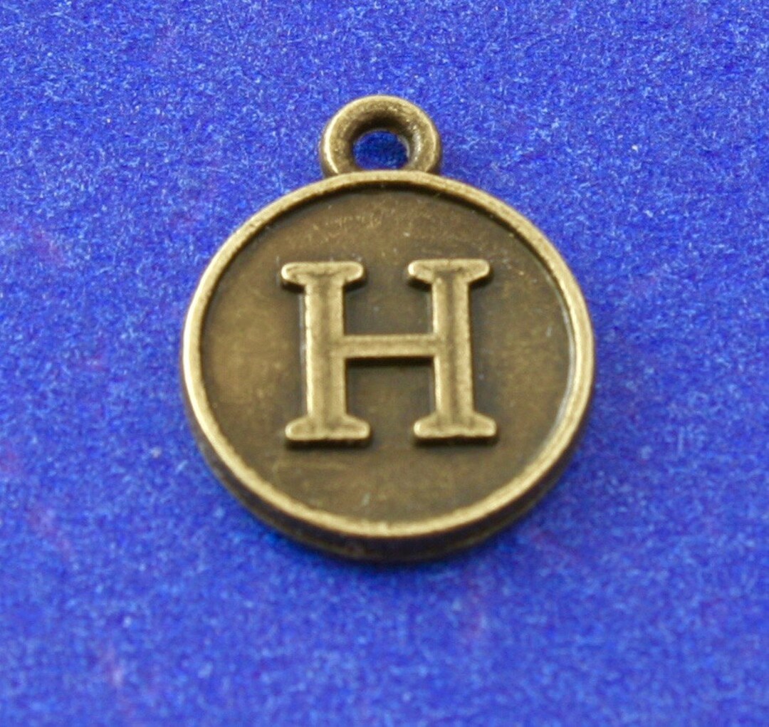 4 Pieces Letter 'H' Antique Bronze Round Alphabet/letter Pendants 13mm ...