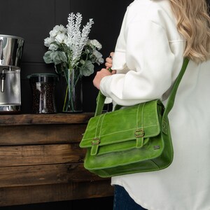 Vintage Inspired Green Leather Mini Satchel Bag, Women's Crossbody ...