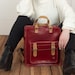 Retro Red Leather Backpack, Large Vintage Handbag for Women, Laptop ...