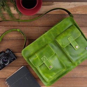 Green Leather Laptop Bag Women Leather Messenger Bag Women Work Bag ...