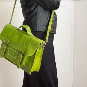 Green Leather Messenger Bag, Leather Convertible Backpack Women, Laptop ...