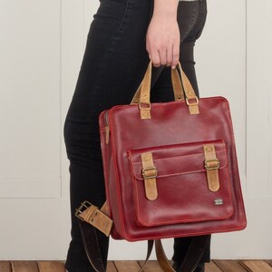 Backpack Purse for Women, Red Leather Bag for Work, Leather Laptop Bag ...