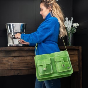 Green Messenger Bag, Women Laptop Bag for Work, Green Leather Bag Women ...