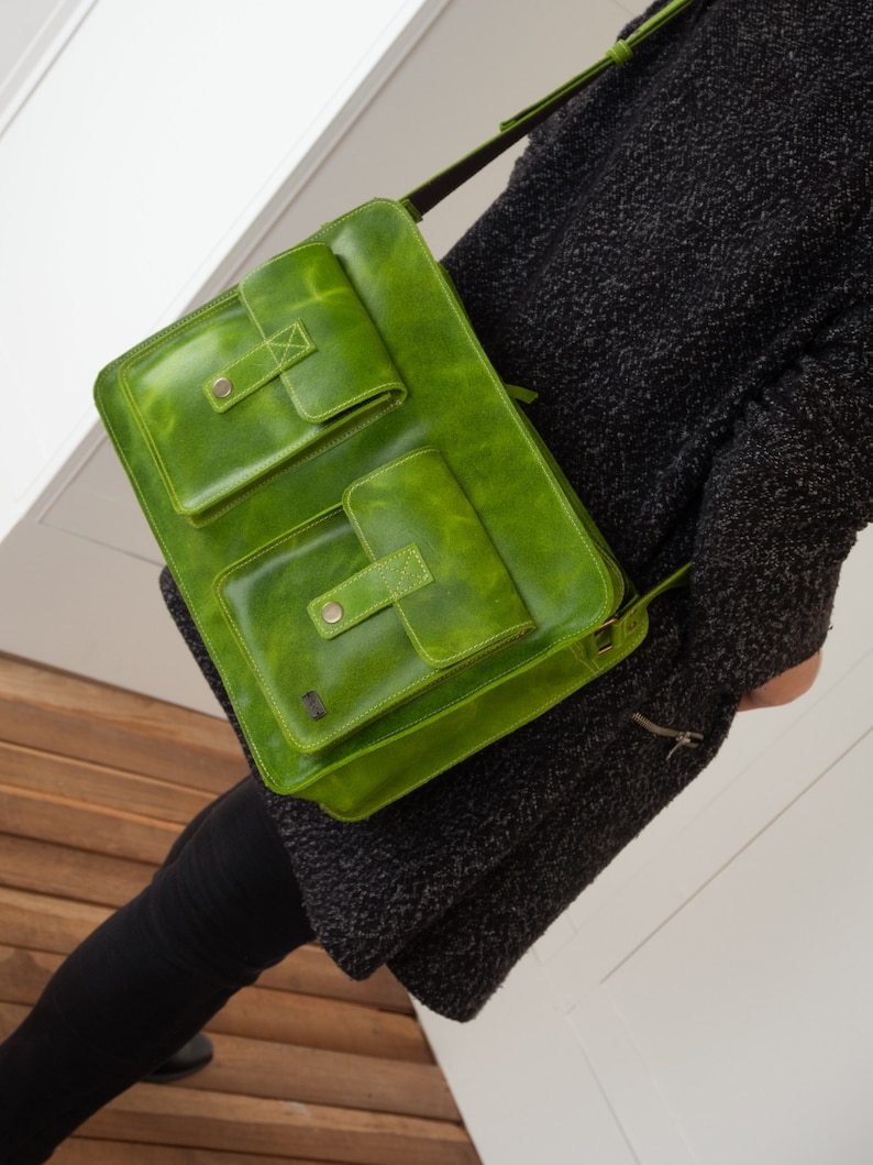 Messenger Bag for Women Green Leather Laptop Bag Vintage - Etsy