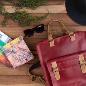 Retro Red Leather Backpack, Large Vintage Handbag for Women, Laptop ...
