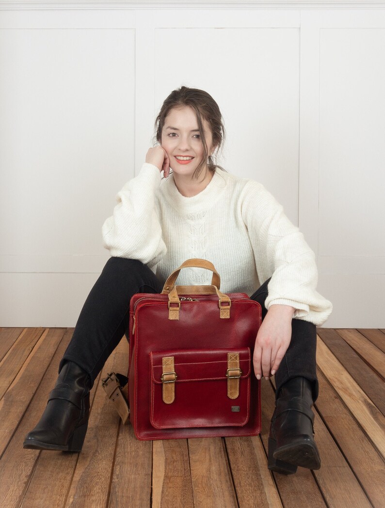 Backpack Purse for Women Red Leather Bag for Work Leather - Etsy