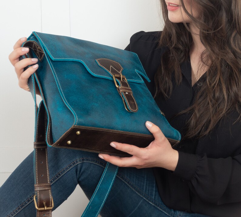 Blue Cross Body Bag for Women Vintage Inspired Leather Bag | Etsy