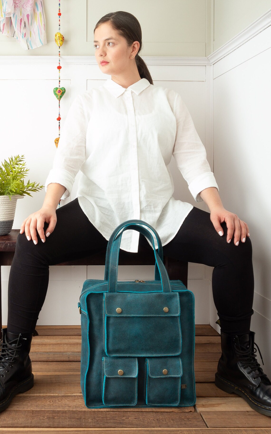 Convertible Backpack Turquoise Leather Crossbody Leather - Etsy