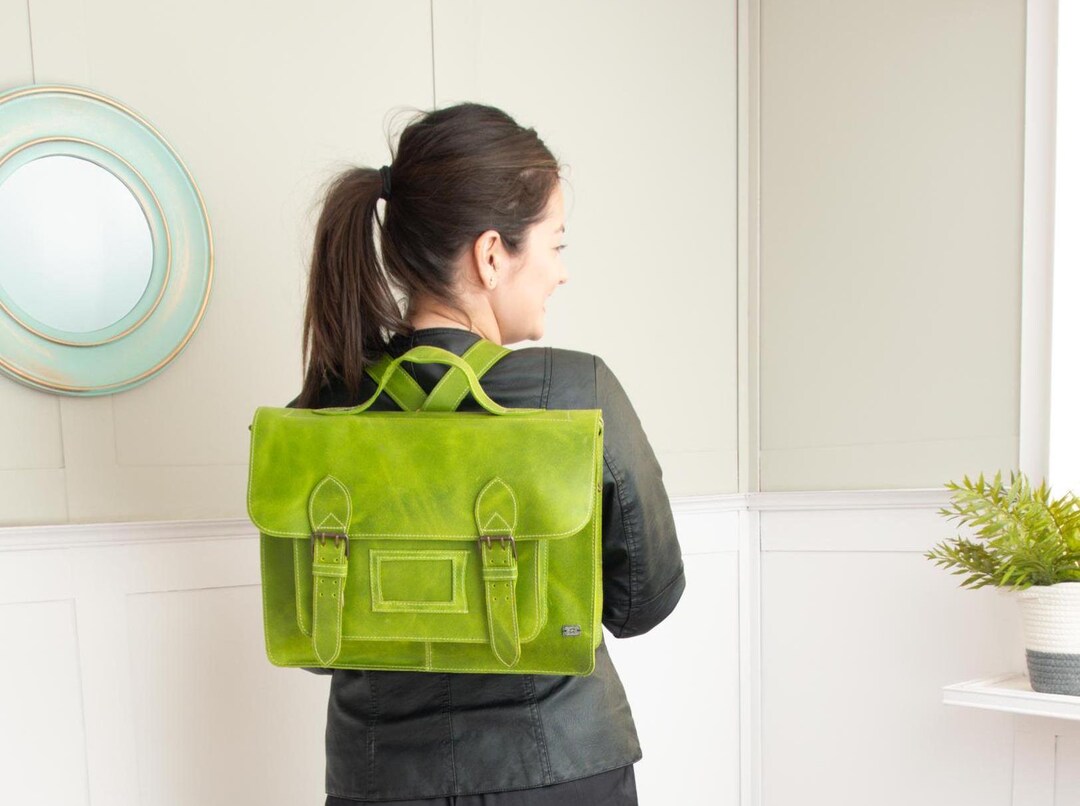 Green Leather Satchel Bag for Women - Laptop Crossbody Bag - Vintage ...