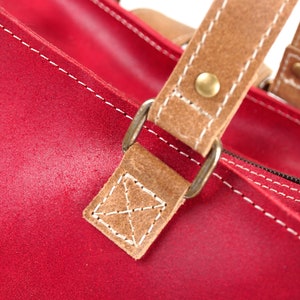 Retro Red Leather Backpack, Large Vintage Handbag for Women, Laptop ...