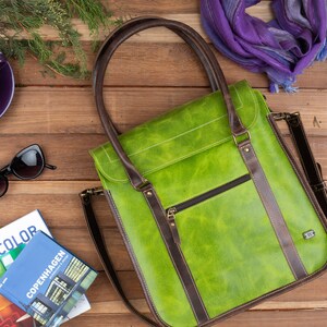 Convertible Leather Work Bag for Women - Women's Lime Green Laptop Bag ...