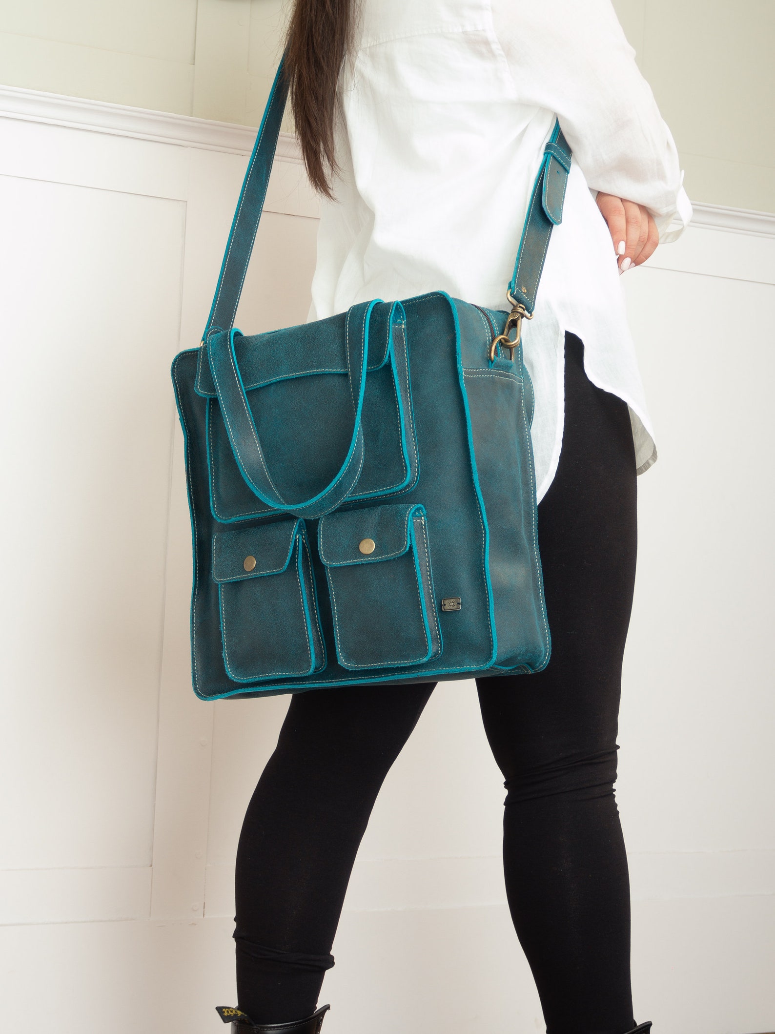 Convertible Backpack Turquoise Leather Crossbody Leather - Etsy