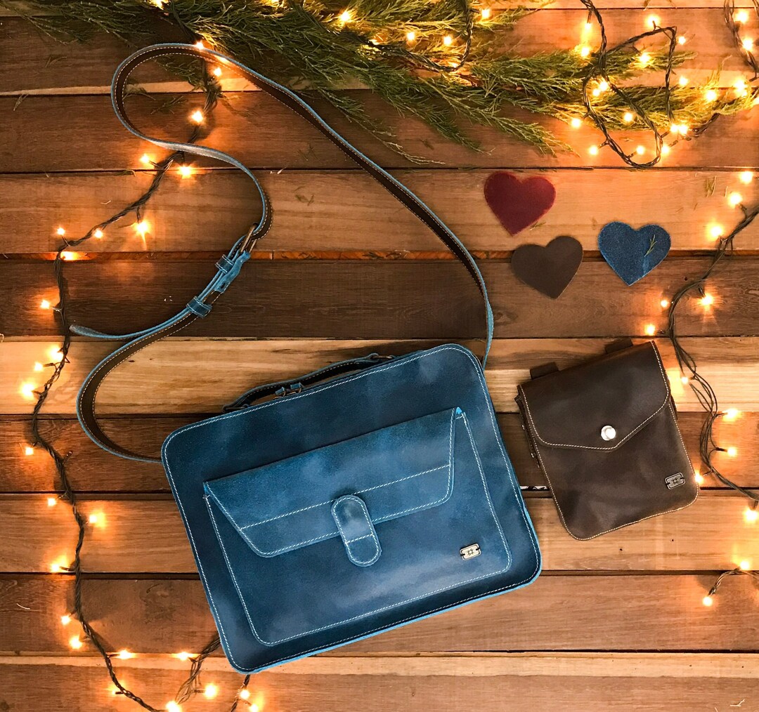 Duo Sale Leather Gifts, Briefcase Bag Turquoise Work Casual, Leather ...