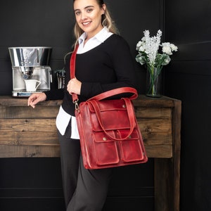 Red Leather Backpack Purse, Convertible Crossbody Bag, Handmade Vintage ...