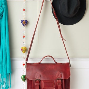 Red Leather Satchel for Laptop, Vintage Briefcase Convertible Backpack ...