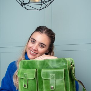 Green Messenger Bag, Women Laptop Bag for Work, Green Leather Bag Women ...