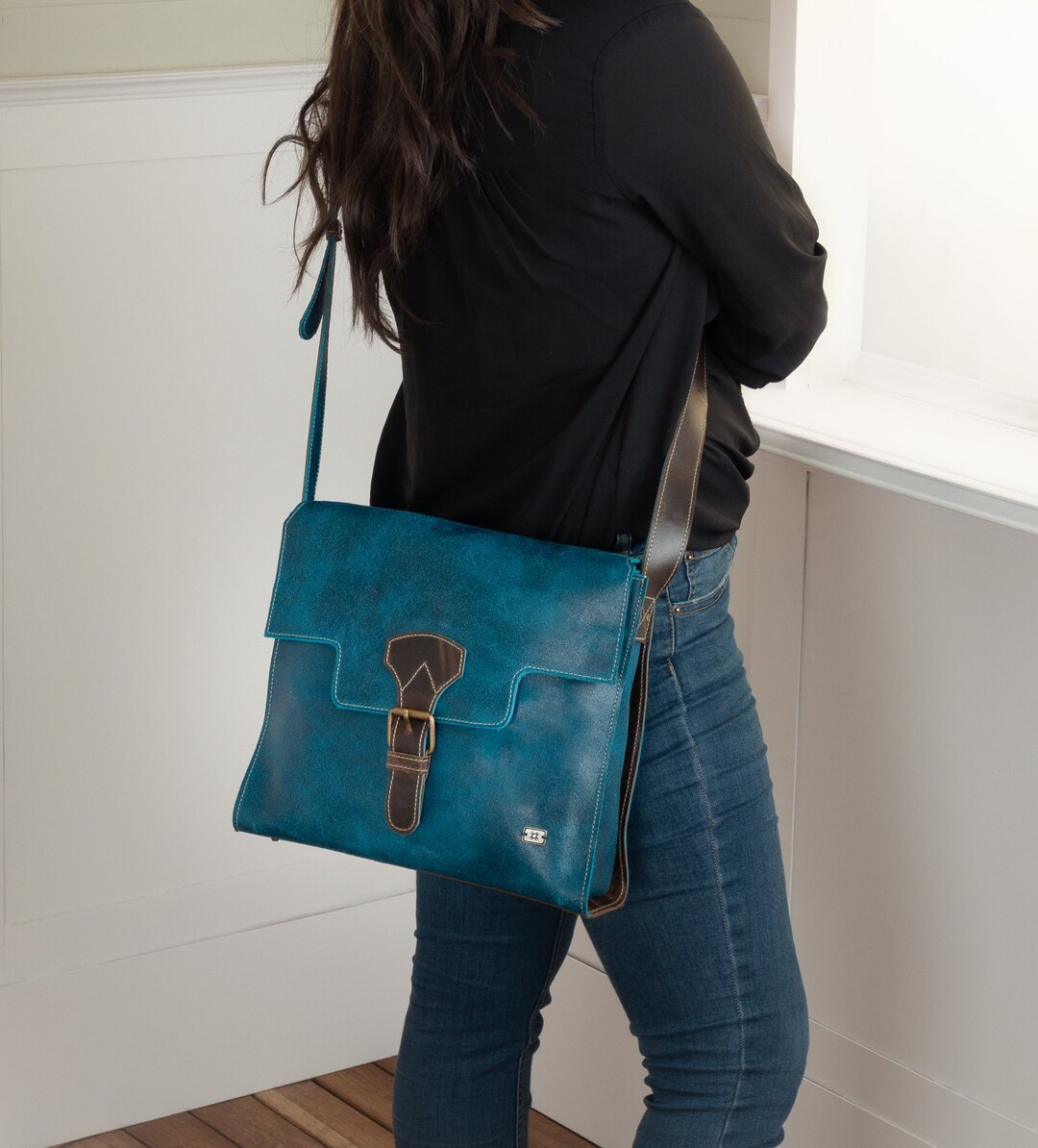 Blue Cross Body Bag for Women Vintage Inspired, Leather Bag Office Job ...