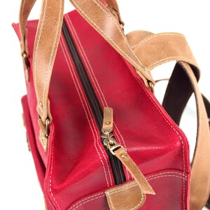Retro Red Leather Backpack, Large Vintage Handbag for Women, Laptop ...