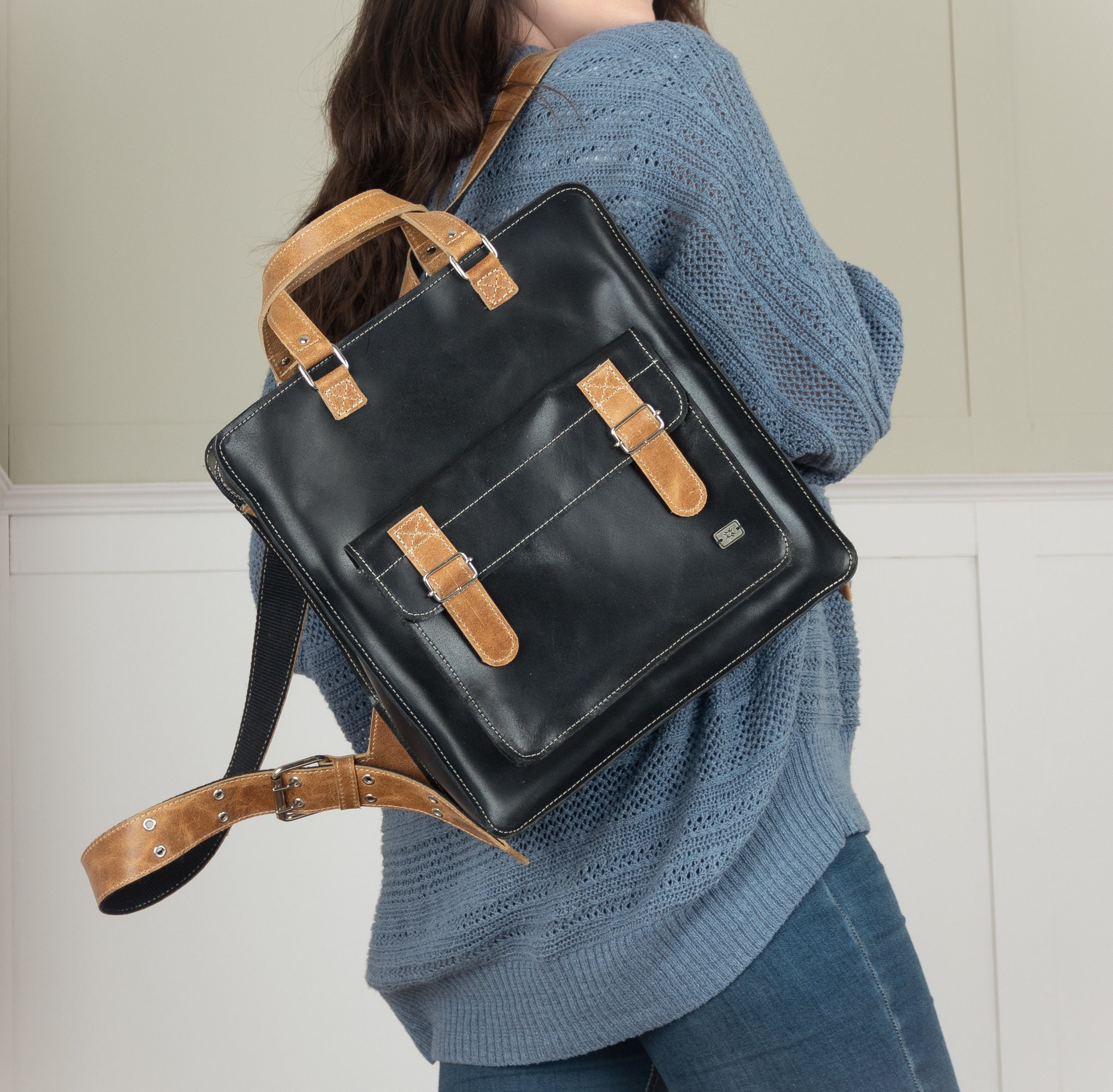 Personalized gift leather backpack for work and waist bag gift | Etsy