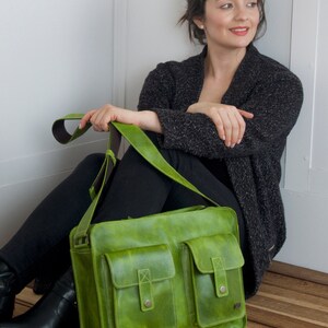 Green Leather Laptop Bag Women Leather Messenger Bag Women Work Bag ...