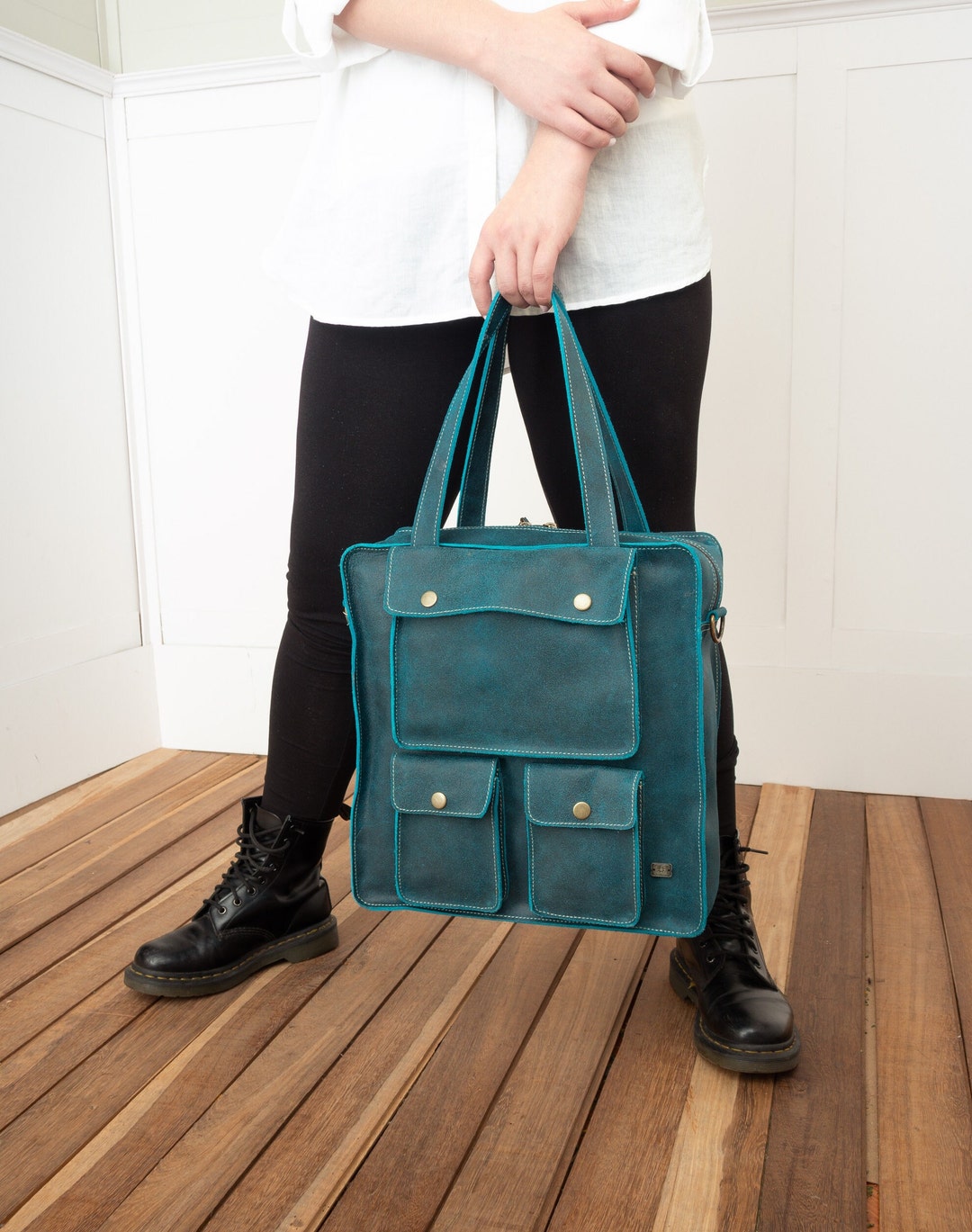 Turquoise Leather Backpack Women - Convertible Backpack Purse for ...