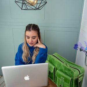 Green Messenger Bag, Women Laptop Bag for Work, Green Leather Bag Women ...