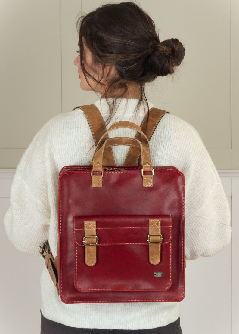 Backpack Purse for Women Red Leather Bag for Work Leather | Etsy