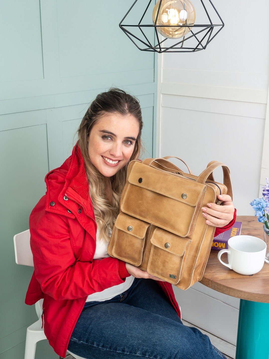Tan Leather Backpack Purse Convertible, Small Tan Work Handbag, Travel ...