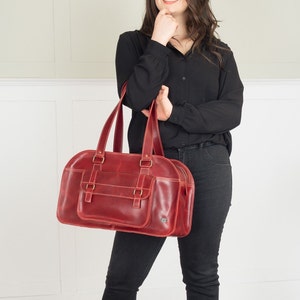 Red Leather Large Handbag, Oversize Women Leather Bag, Carry on Duffel ...