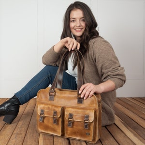 Tan Leather Handbag Work Women, Large Brown Tote Bag for Jeans Outfit ...