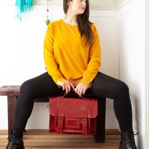 Red Leather Satchel for Laptop, Vintage Briefcase Convertible Backpack ...