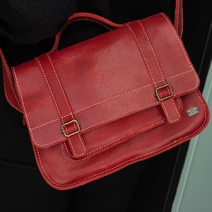 Mini Leather Bag Women, Small Satchel Purse for Everyday, Red Leather ...
