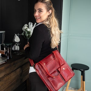 Red Cute Backpack Women, Leather Backpack Tote for Work, Convertible ...