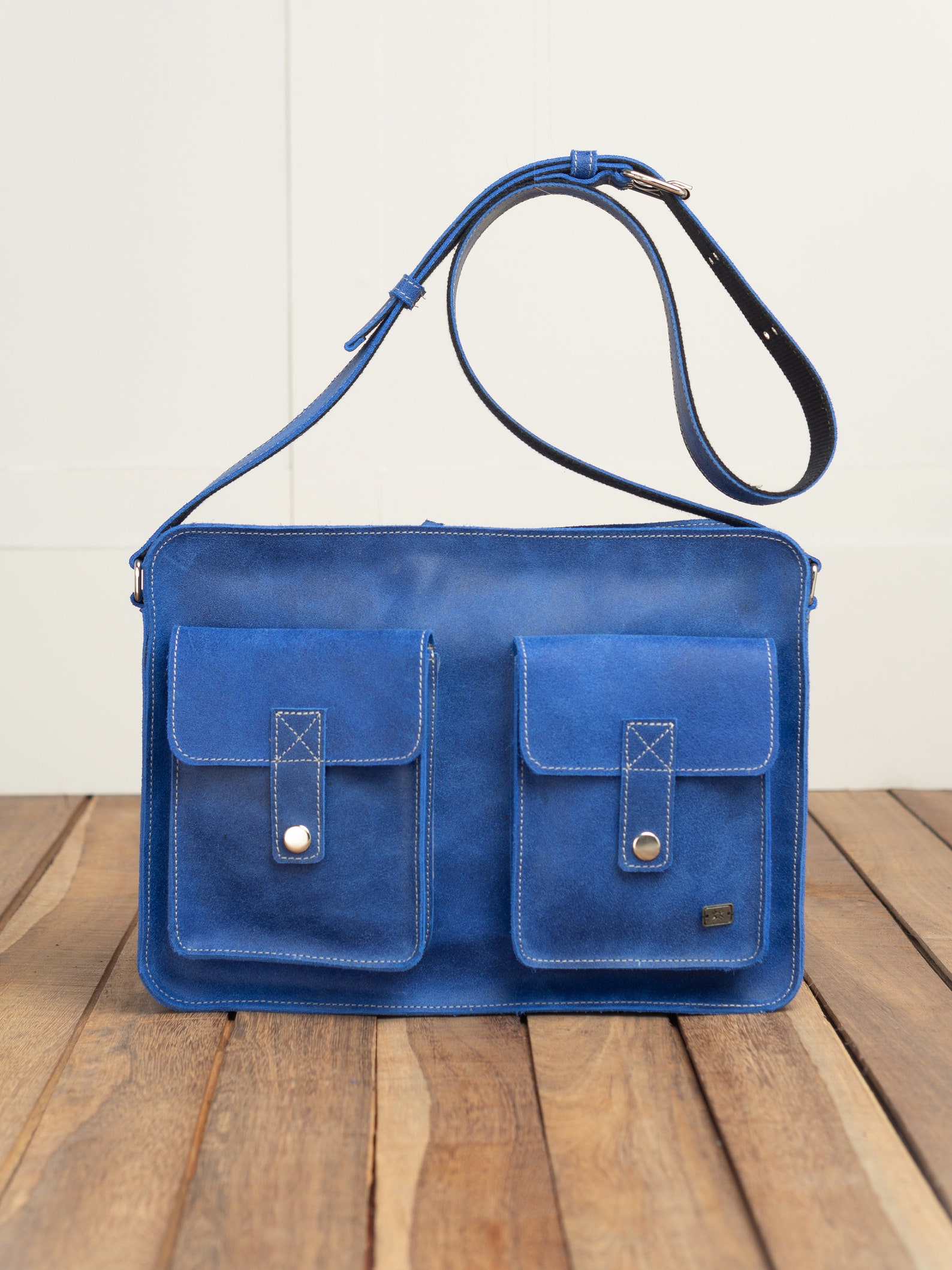 Blue leather laptop bag messenger bag women blue leather | Etsy