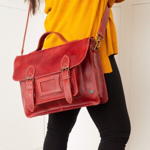 Red Leather Briefcase Backpack, Leather Satchel for Laptop, Red Leather ...