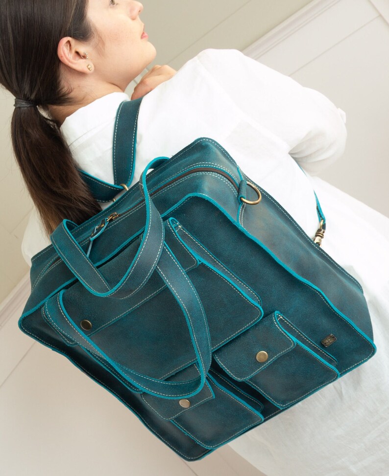 Convertible Backpack Turquoise Leather Crossbody Leather - Etsy