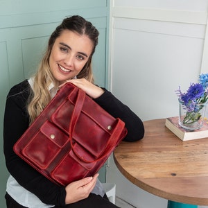 Red Cute Backpack Women, Leather Backpack Tote for Work, Convertible ...