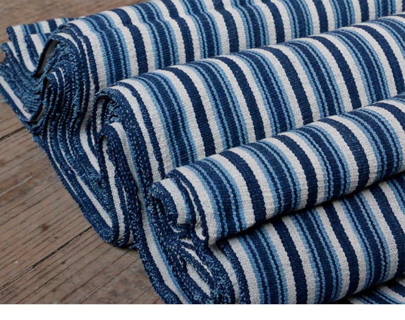 Natural Hand Weaving Blue Fabric 100% Cotton Fabriic Width - Etsy