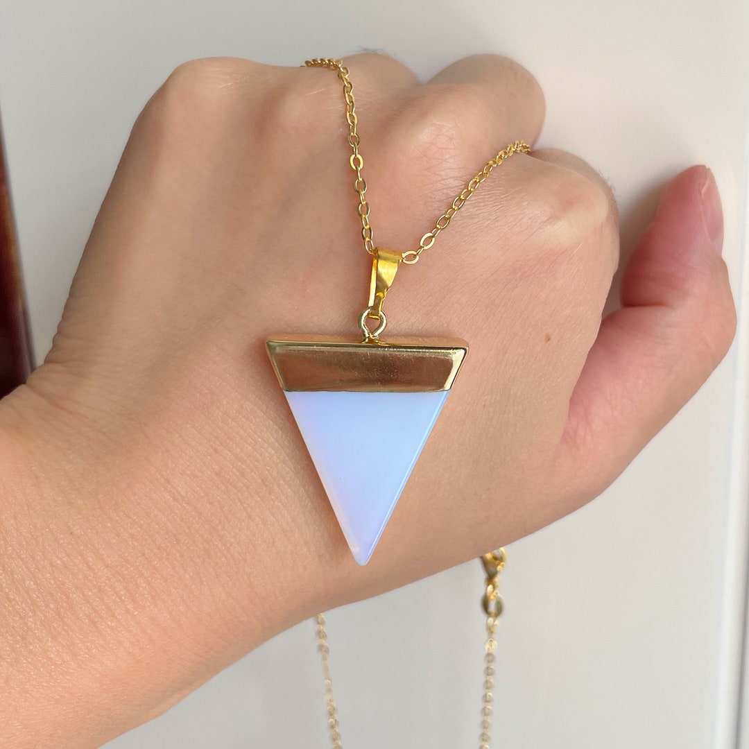Opal Crystal Necklace Hippie Opalite Jewelry Triangle Quartz Crystal ...