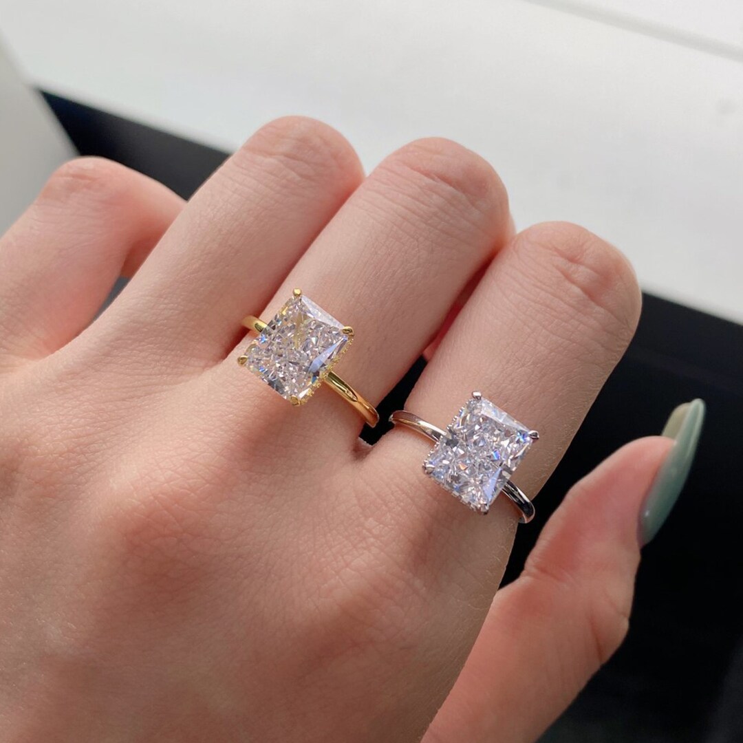 Radiant Cut Engagement Ring Gold Ring 925 Silver Ring Diamond Promise ...