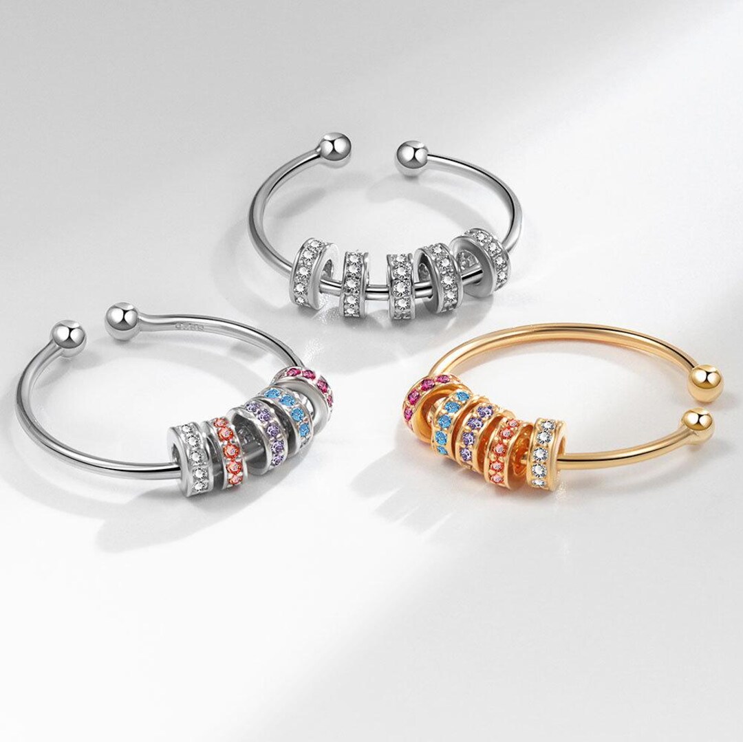 Gold Open Ring Color Bead Fidget Spinner Ring Rainbow Bead Fidget ...