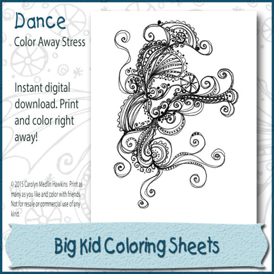 Dance - Adult Coloring Book Page - Instant Download - Hand-drawn ...