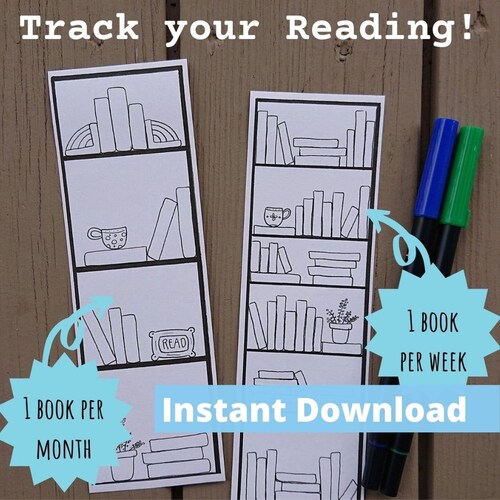 Printable Bookshelf Bookmarks Reading Tracker Coloring - Etsy