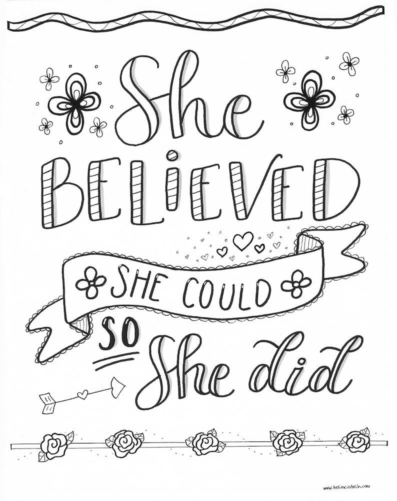 Coloring Page She Believed She Could So She Did Activities | Etsy