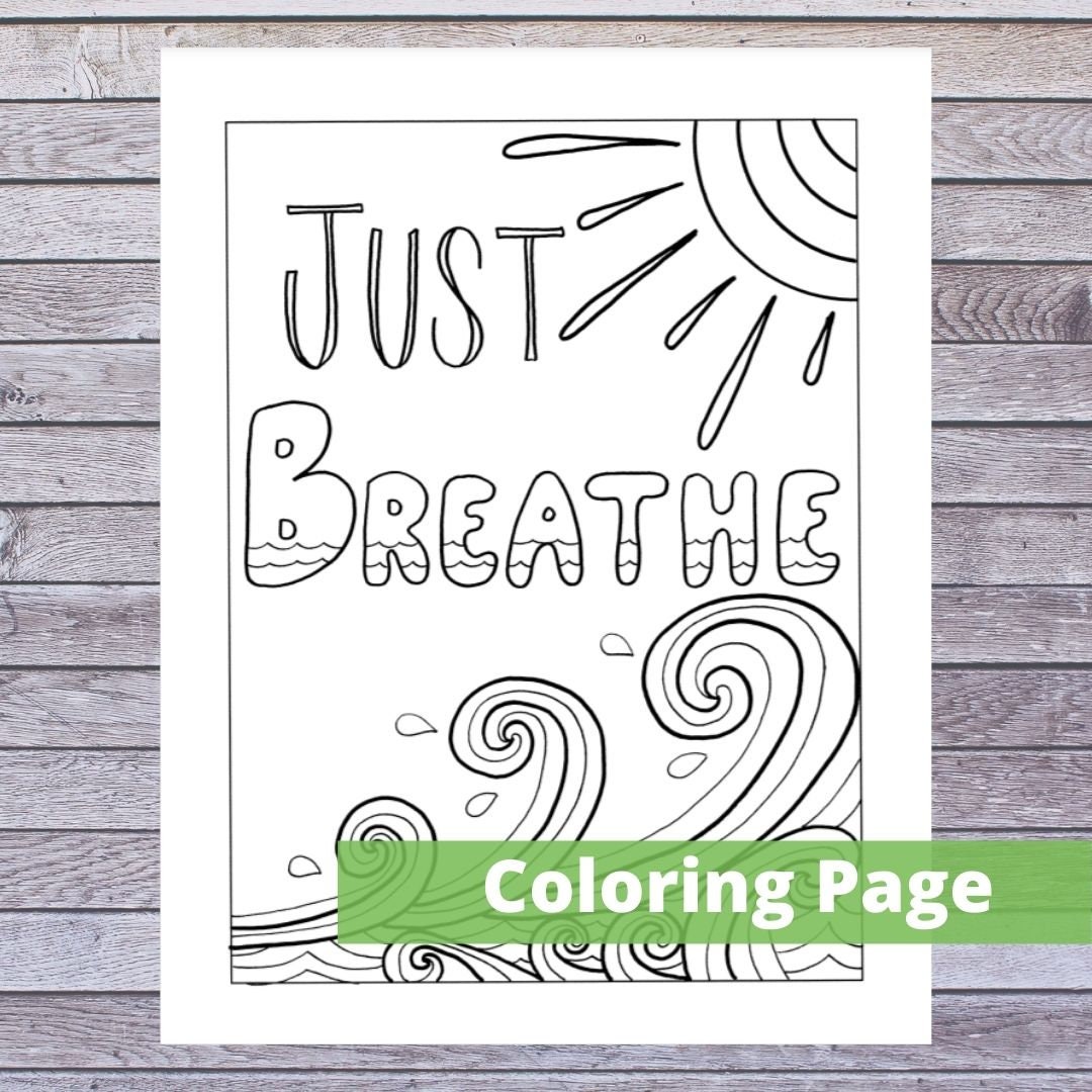 Coloring Page Just Breathe Waves Encouragement Black - Etsy