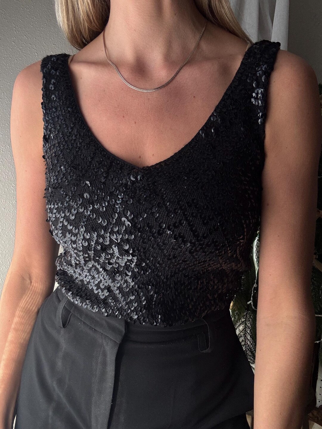 Gorgeous Black Sequin Tank Top - Etsy