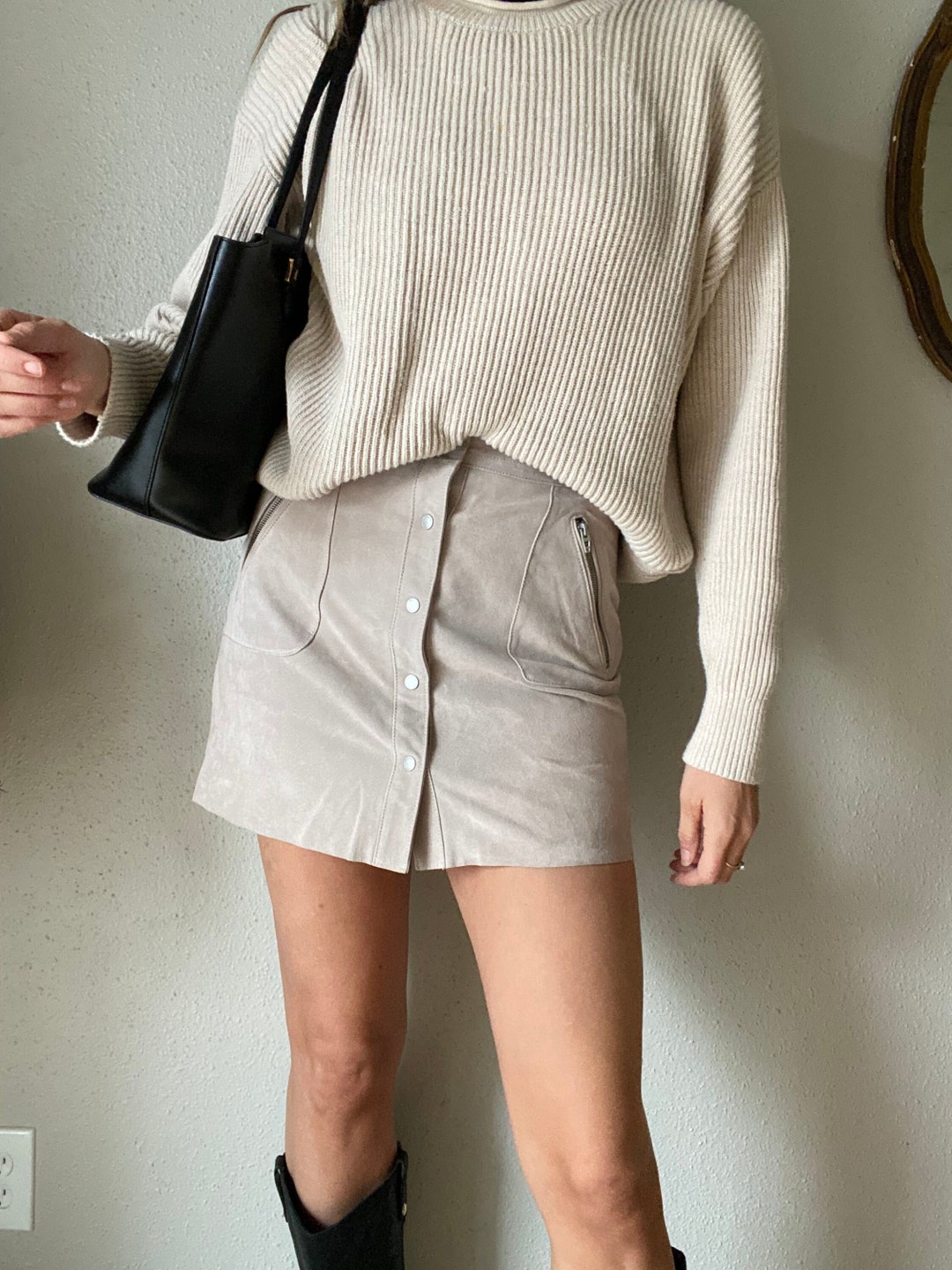 Vintage Suede Beige Leather Mini Skirt - Etsy