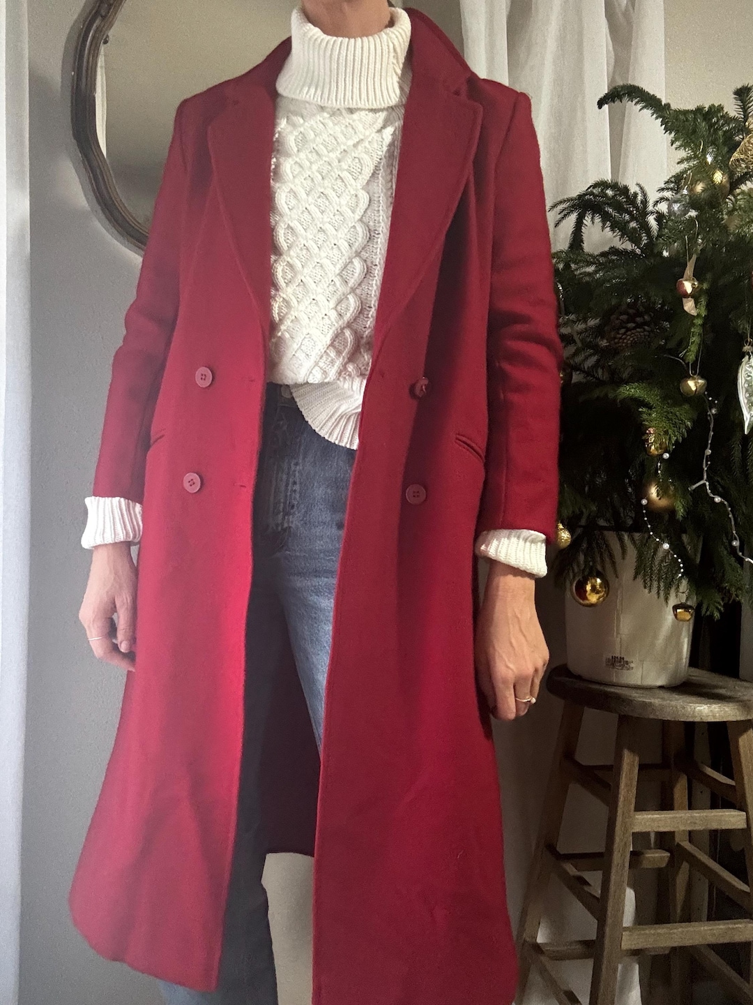 Vintage Red Wool Long Coat Double Breasted Made in USA - Etsy