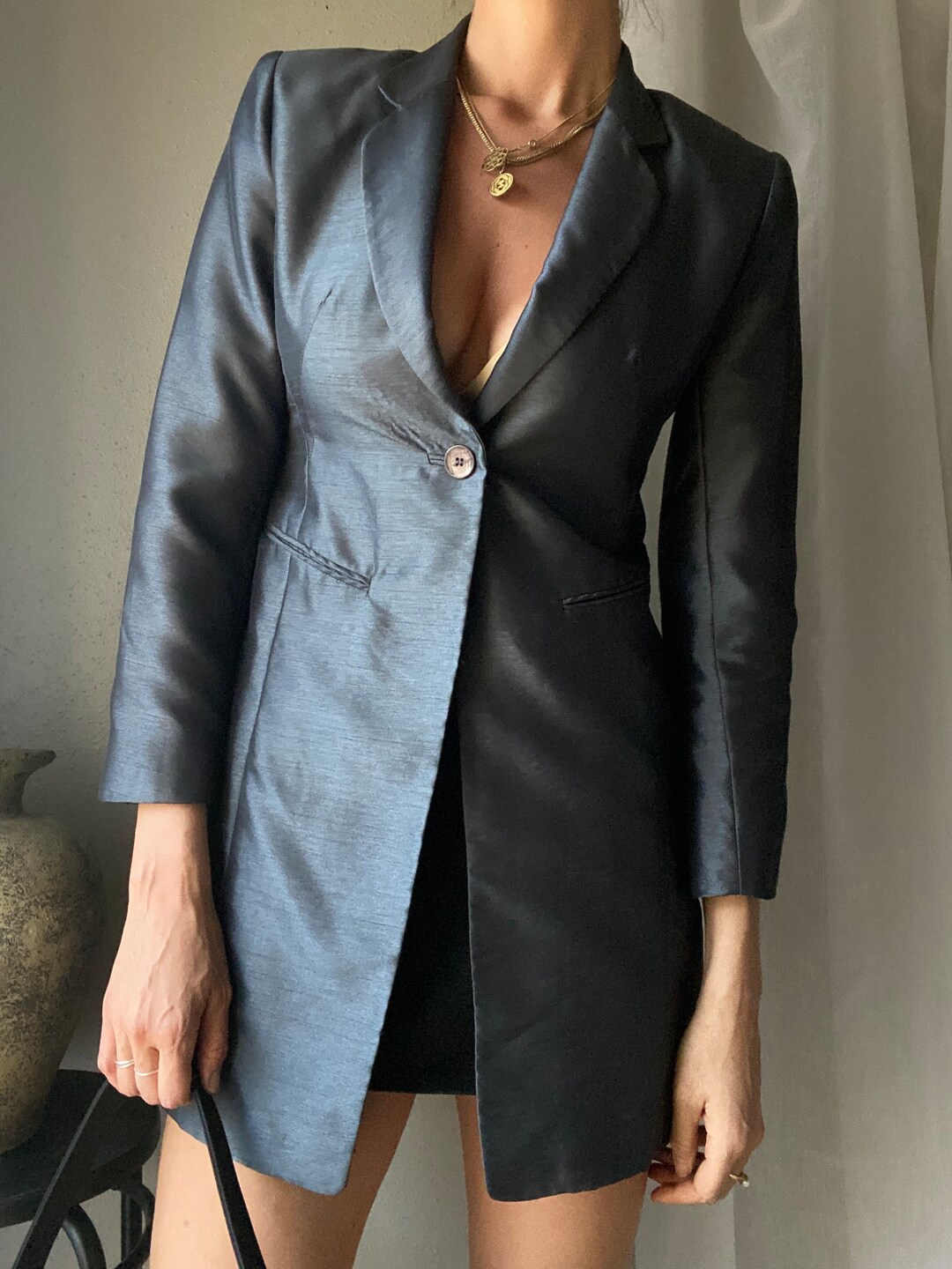 Vintage Long Extended Steel Grey Blazer Made in USA - Etsy