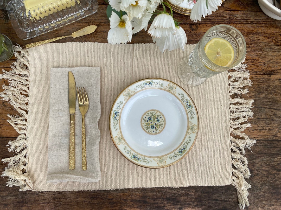 Vintage Beige Neutral Woven Placemats Tassel Fringe Set of 5 - Etsy